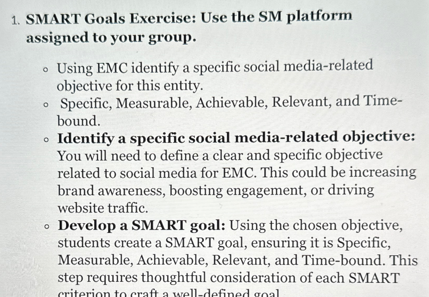 Solved SMART Goals Exercise: Use the SM platform assigned to | Chegg.com