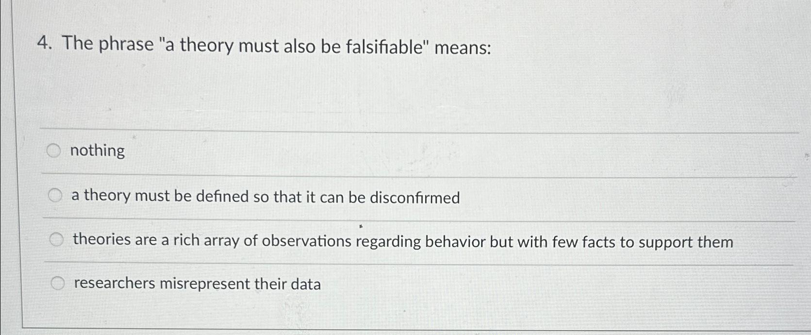 Solved The phrase "a theory must also be falsifiable" | Chegg.com
