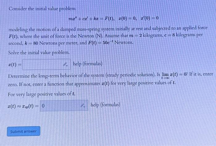 Solved Consider The Initial Value Problem 4018