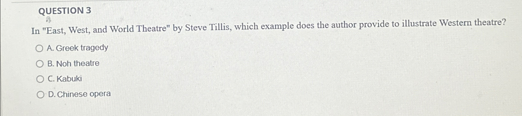 Solved QUESTION 3In "East, West, and World Theatre" by Steve | Chegg.com