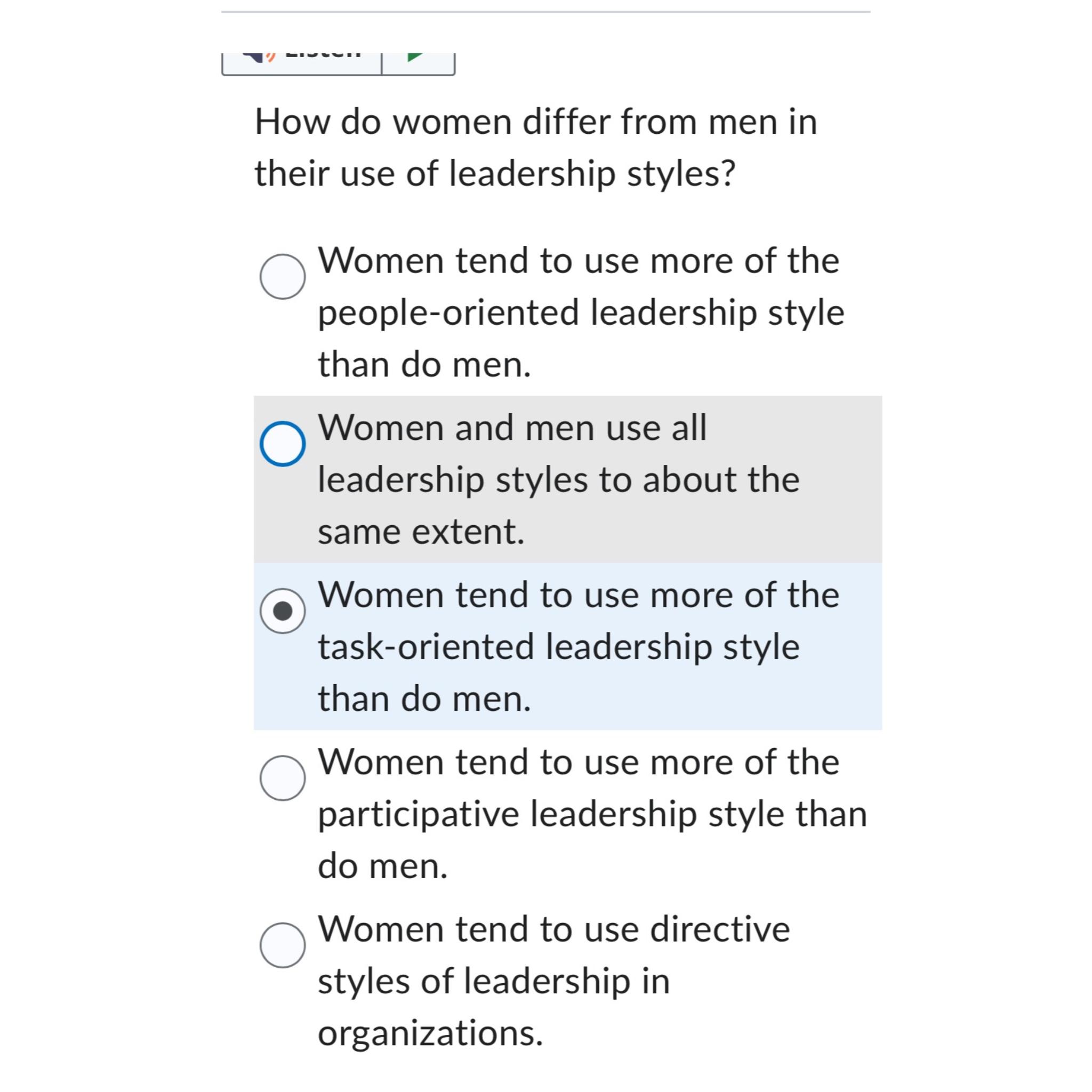 Solved How do women differ from men in their use of | Chegg.com