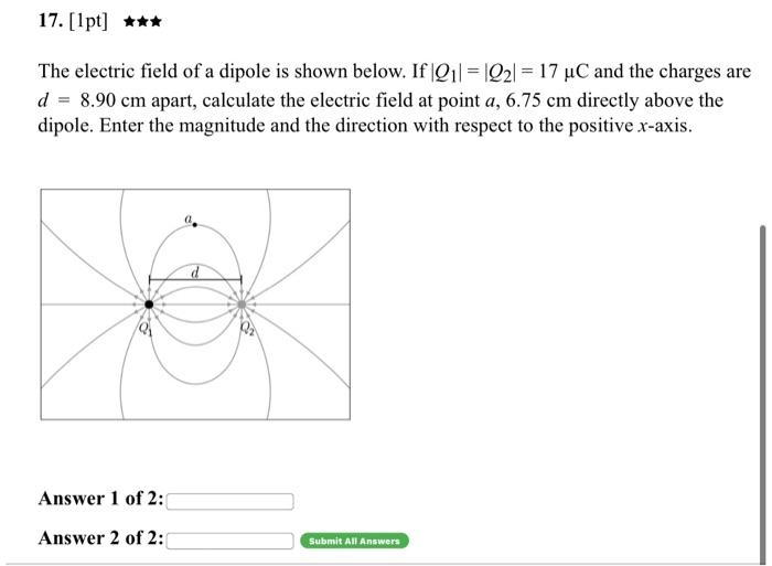 Solved 17. [1pt] *** The electric field of a dipole is shown | Chegg.com