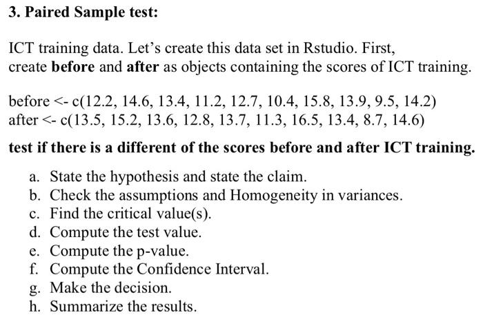 Solved ICT training data. Let's create this data set in | Chegg.com