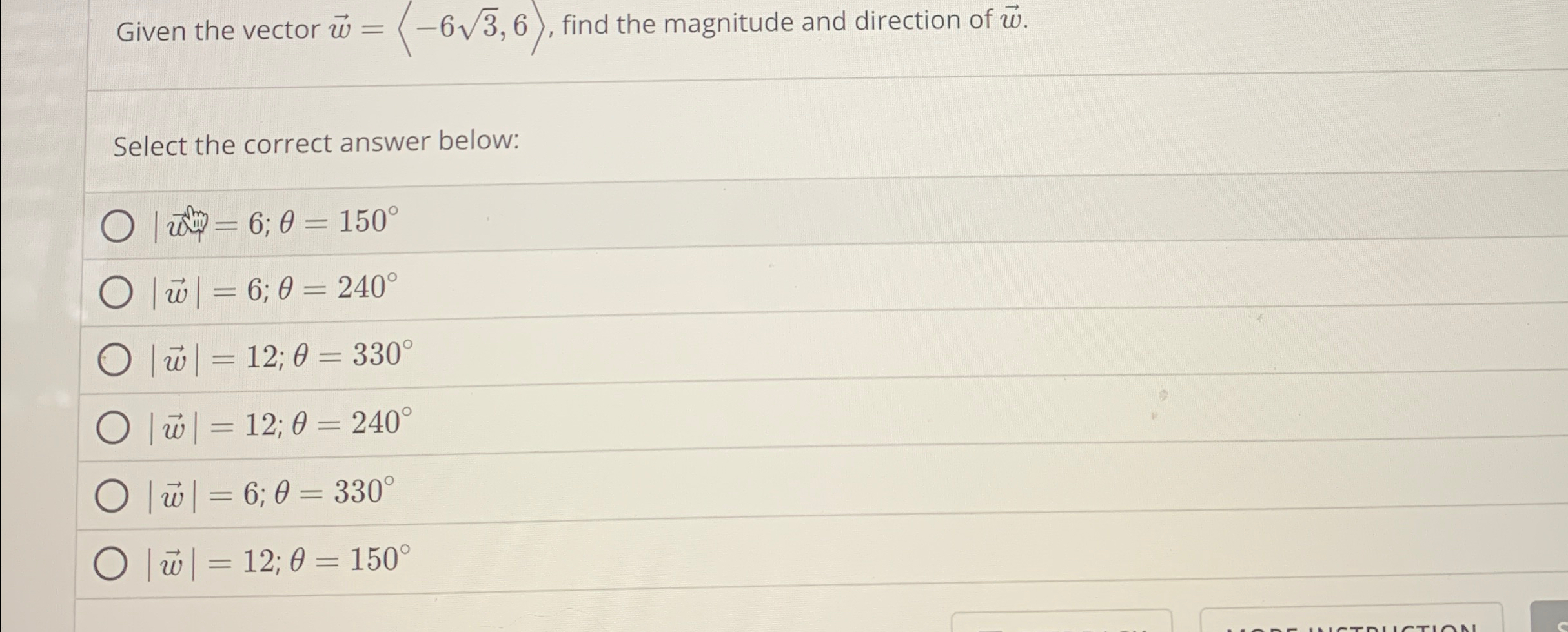 Solved Given the vector vec(w)=(:-632,6:), ﻿find the | Chegg.com