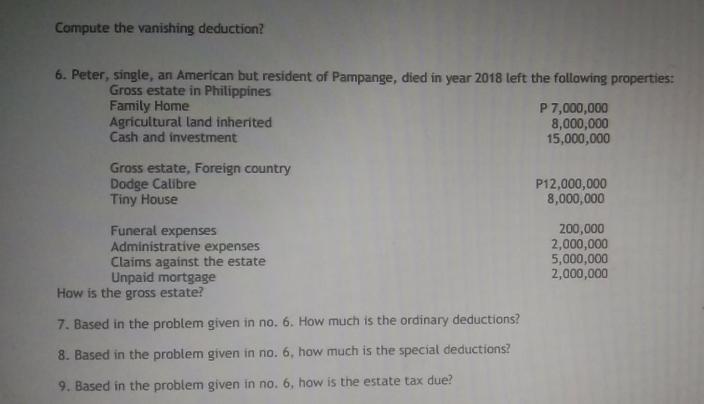 Compute the vanishing deduction? 6. Peter, single, an | Chegg.com