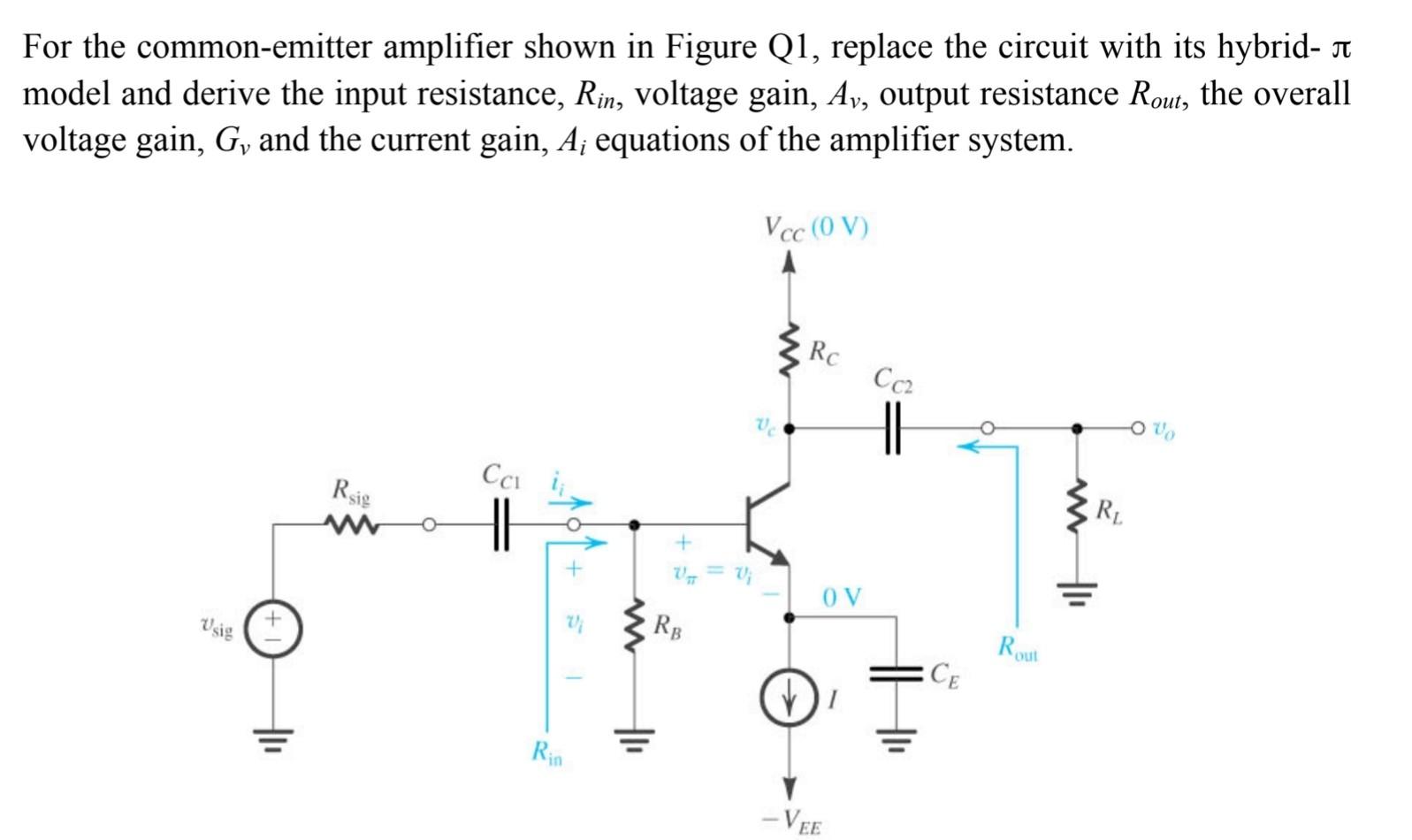 Solved For the common-emitter amplifier shown in Figure Q1, | Chegg.com