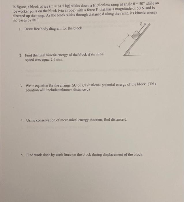 Solved In figure, a block of ice (m=34.5 kg) slides down a | Chegg.com