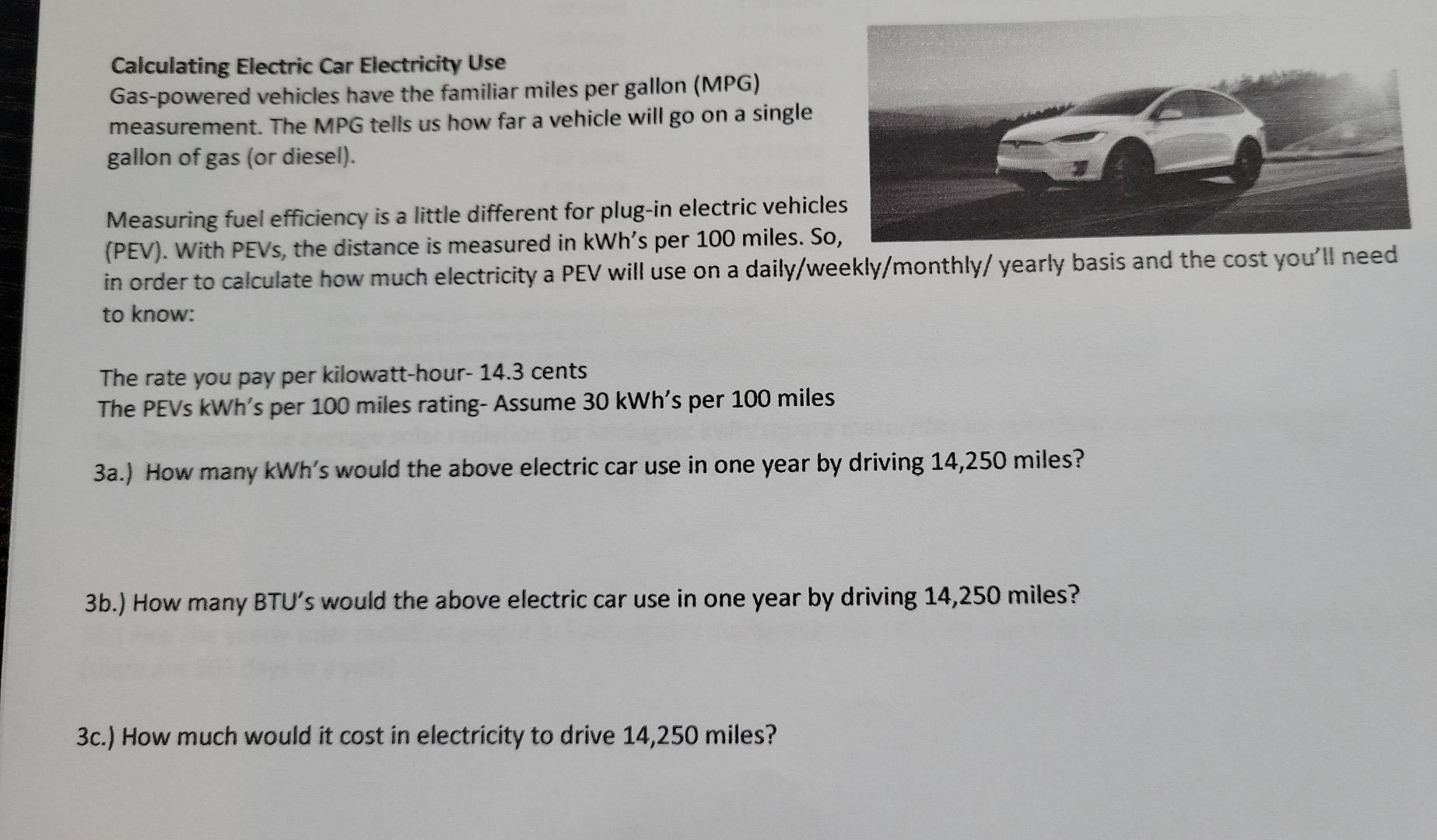 Solved Calculating Electric Car Electricity Use Gas-powered | Chegg.com