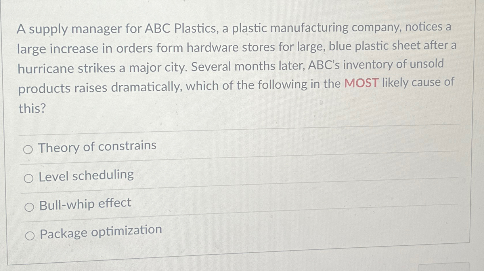 Solved A supply manager for ABC Plastics, a plastic | Chegg.com