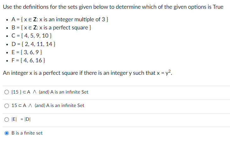 Solved Use the definitions for the sets given below to | Chegg.com