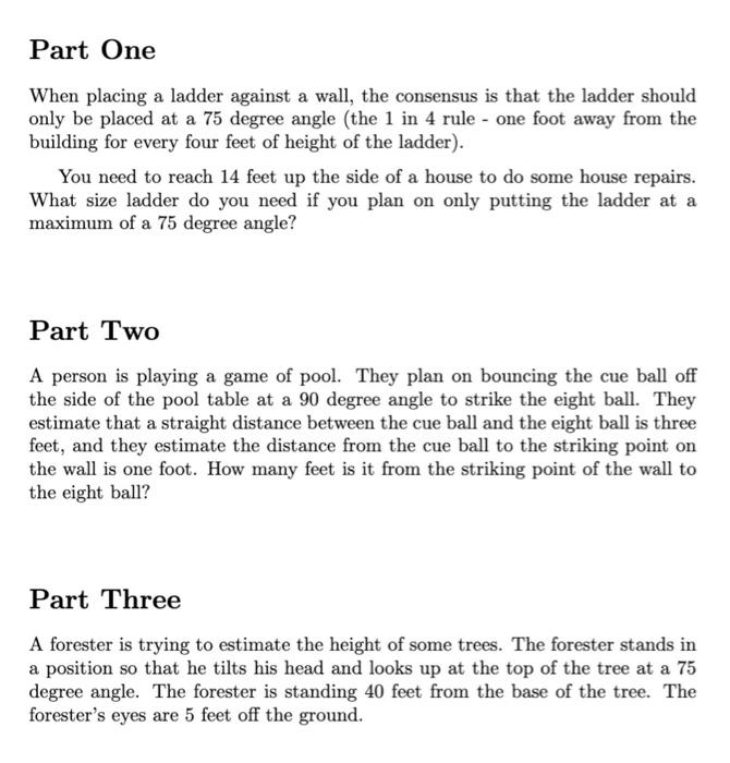 Solved Part One When placing a ladder against a wall, the | Chegg.com