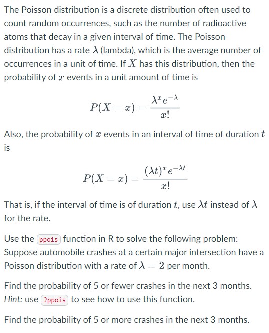 Use program R to solve problem.The Poisson | Chegg.com