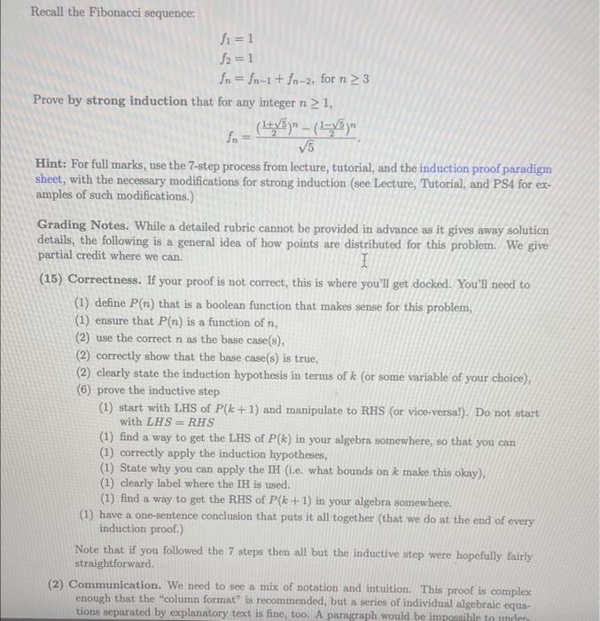 Solved Recall the Fibonacci sequence: f1=1f2=1fn=fn−1+fn−2, | Chegg.com