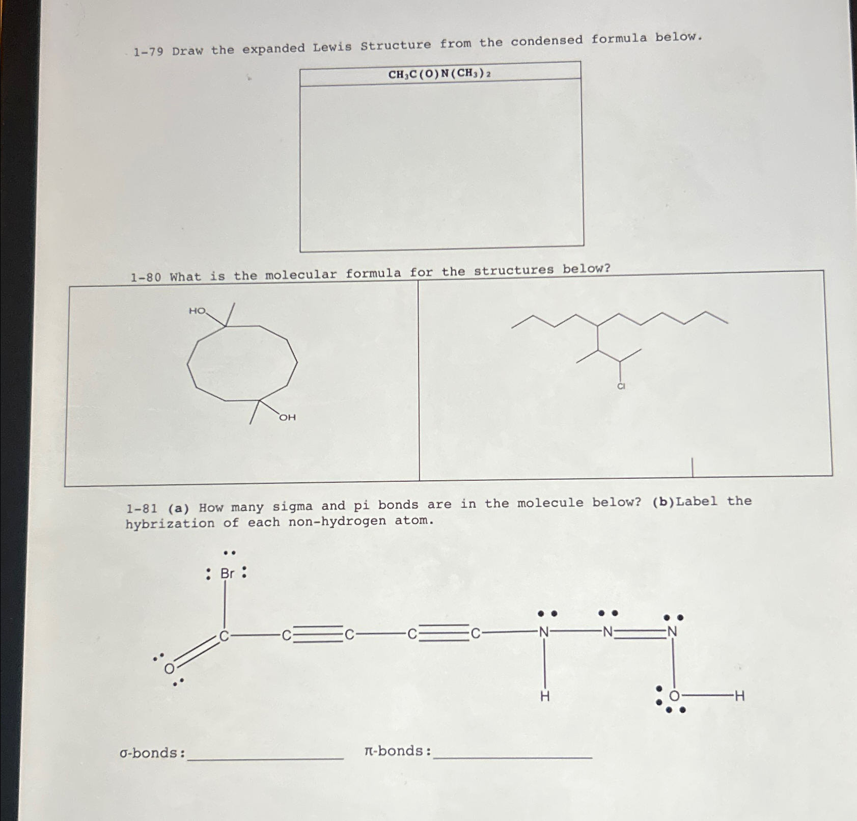 Solved 1-79 ﻿Draw the expanded Lewis Structure from the | Chegg.com