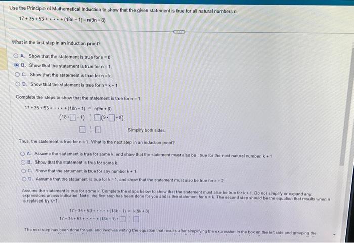 Solved Use the Principle of Mathematical Induction to show | Chegg.com
