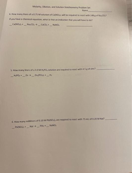 Solved Molarity, Dilution, and Solution Stoichiometry | Chegg.com