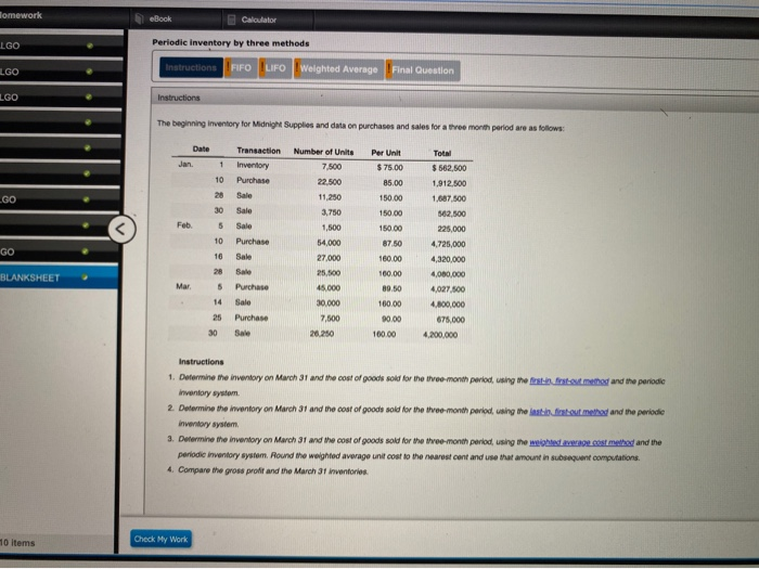 Solved mework Calculator .60 Periodic inventory by three | Chegg.com