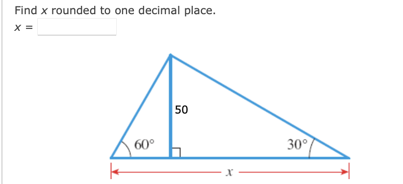 Solved Find \( ﻿x \) ﻿rounded to one decimal place. \[ | Chegg.com