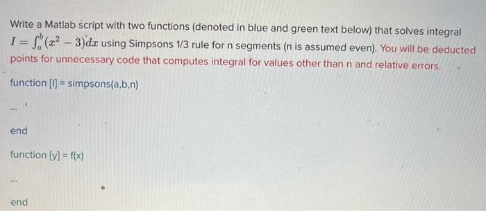 Solved Write A Matlab Script With Two Functions Denoted In