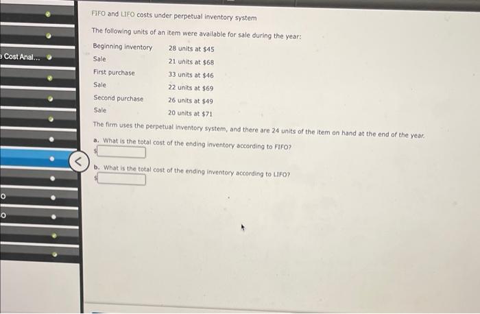 Solved FIFO and LIFO costs under perpetual inventory system | Chegg.com