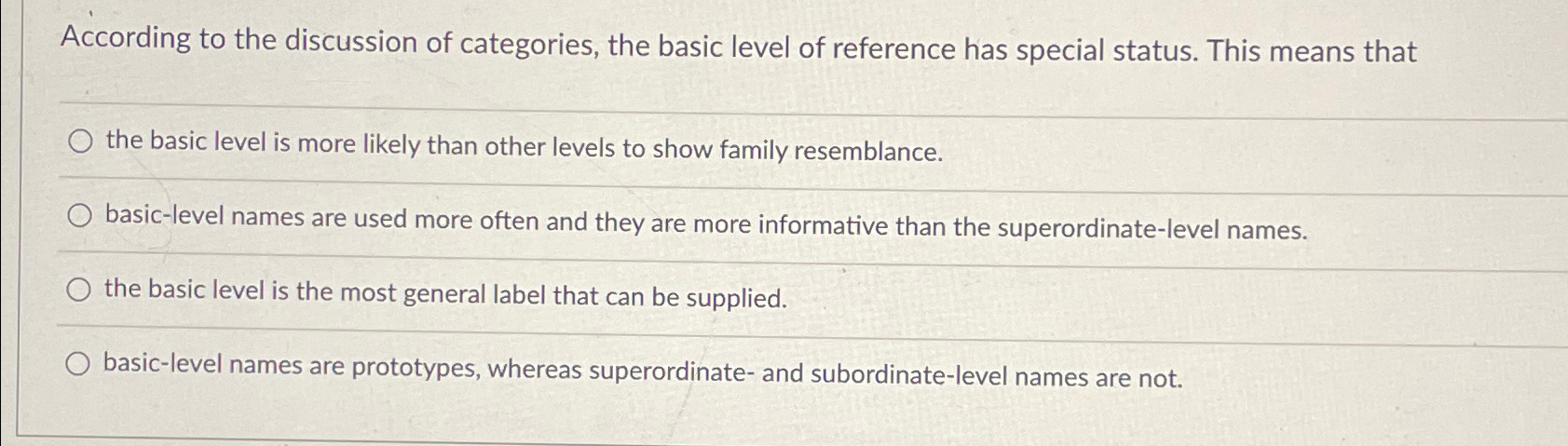 Solved According to the discussion of categories, the basic | Chegg.com