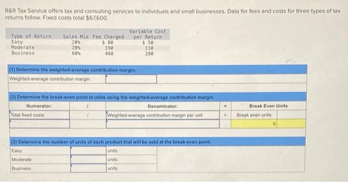 Solved R&R Tax Service offers tax and consulting services to | Chegg.com