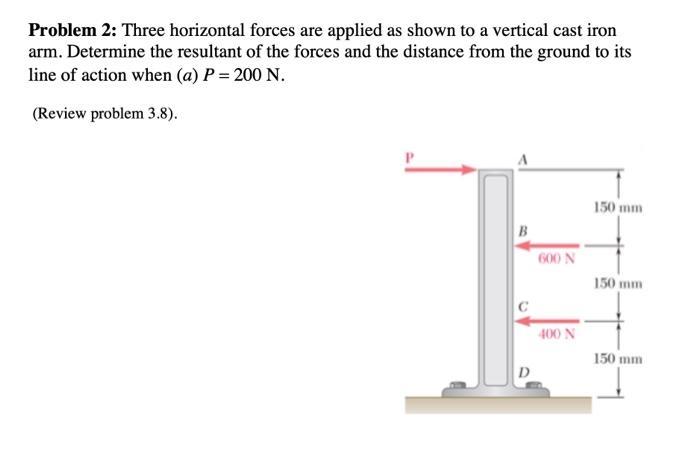 Solved Problem 2: Three horizontal forces are applied as | Chegg.com
