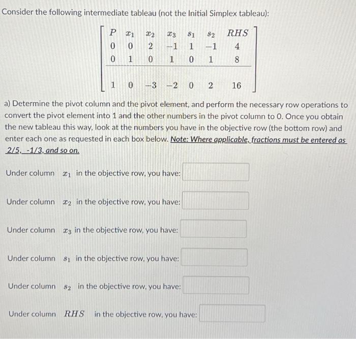 Solved Consider the following intermediate tableau (not the | Chegg.com