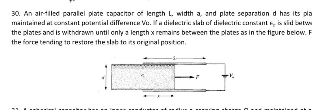 Solved in air-filled parallel plate capacitor of length L, | Chegg.com