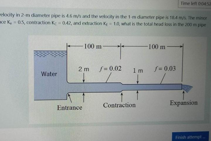 Solved elocity in 2-m diameter pipe is 4.6 m/s and the | Chegg.com