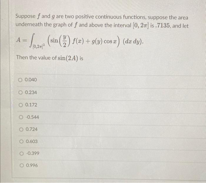 Solved Suppose f and g are two positive continuous | Chegg.com Solved Suppose f and g are two positive continuous | Chegg.com