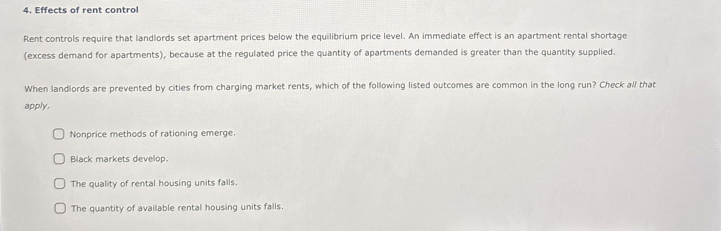 Solved Effects of rent controlRent controls require that | Chegg.com