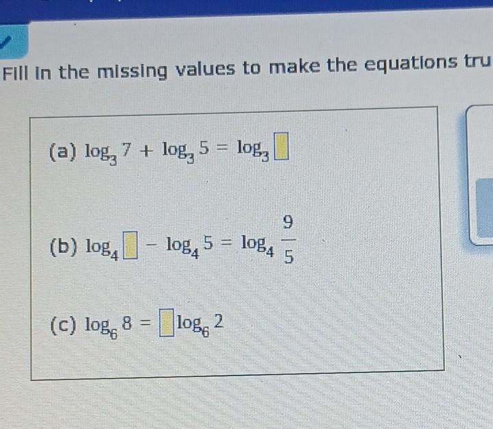 Solved In the missing values to make the equations tru (a) | Chegg.com