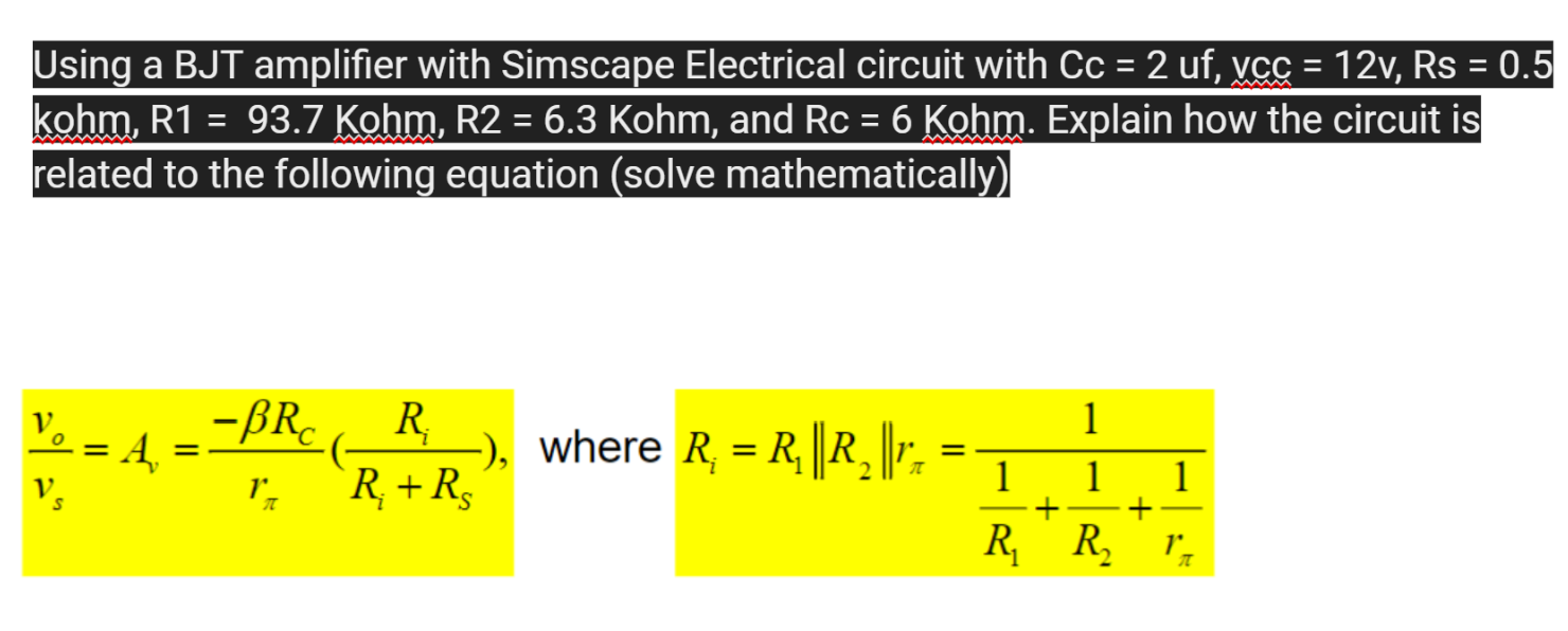 Solved Using a BJT amplifier with Simscape Electrical | Chegg.com