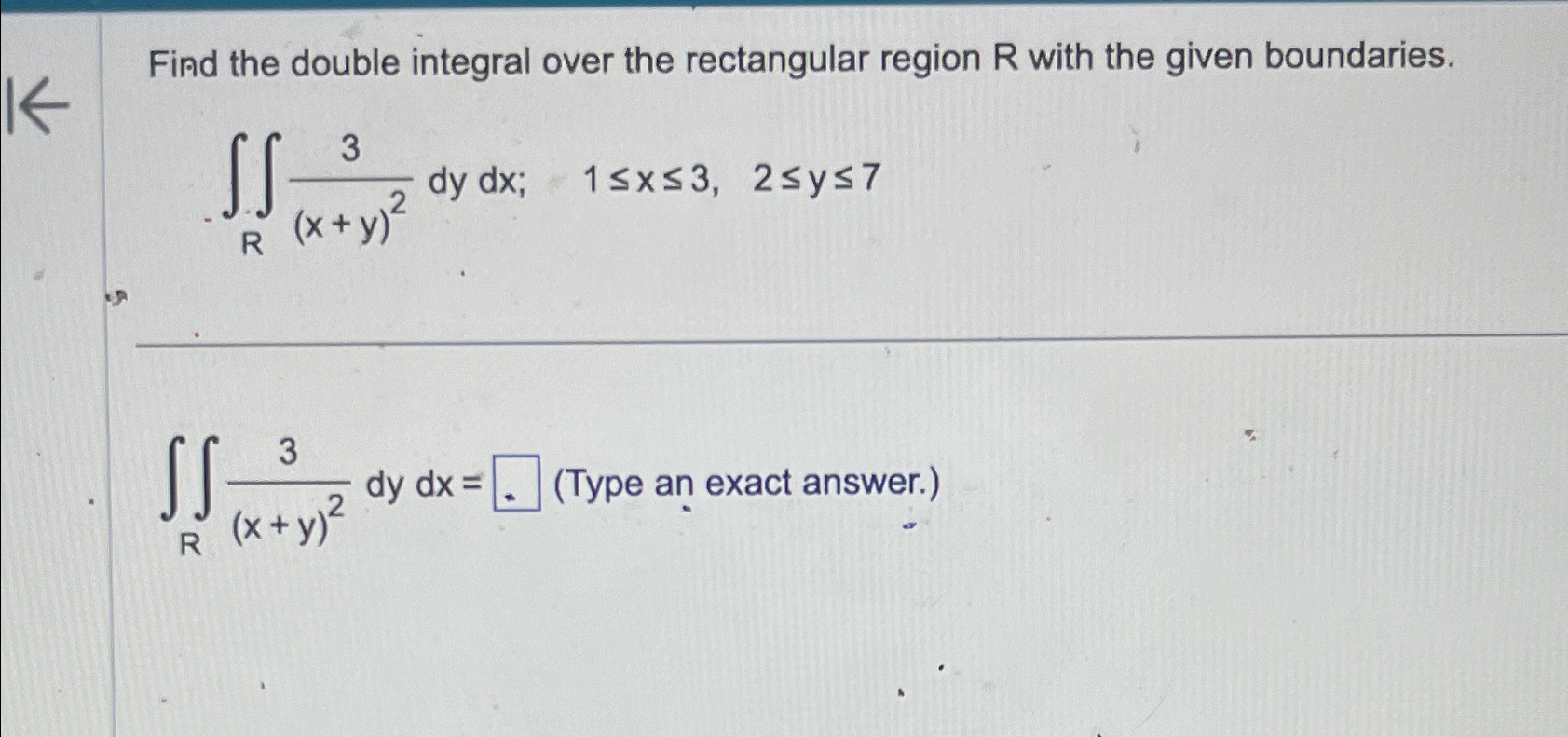 Solved Find the double integral over the rectangular region | Chegg.com