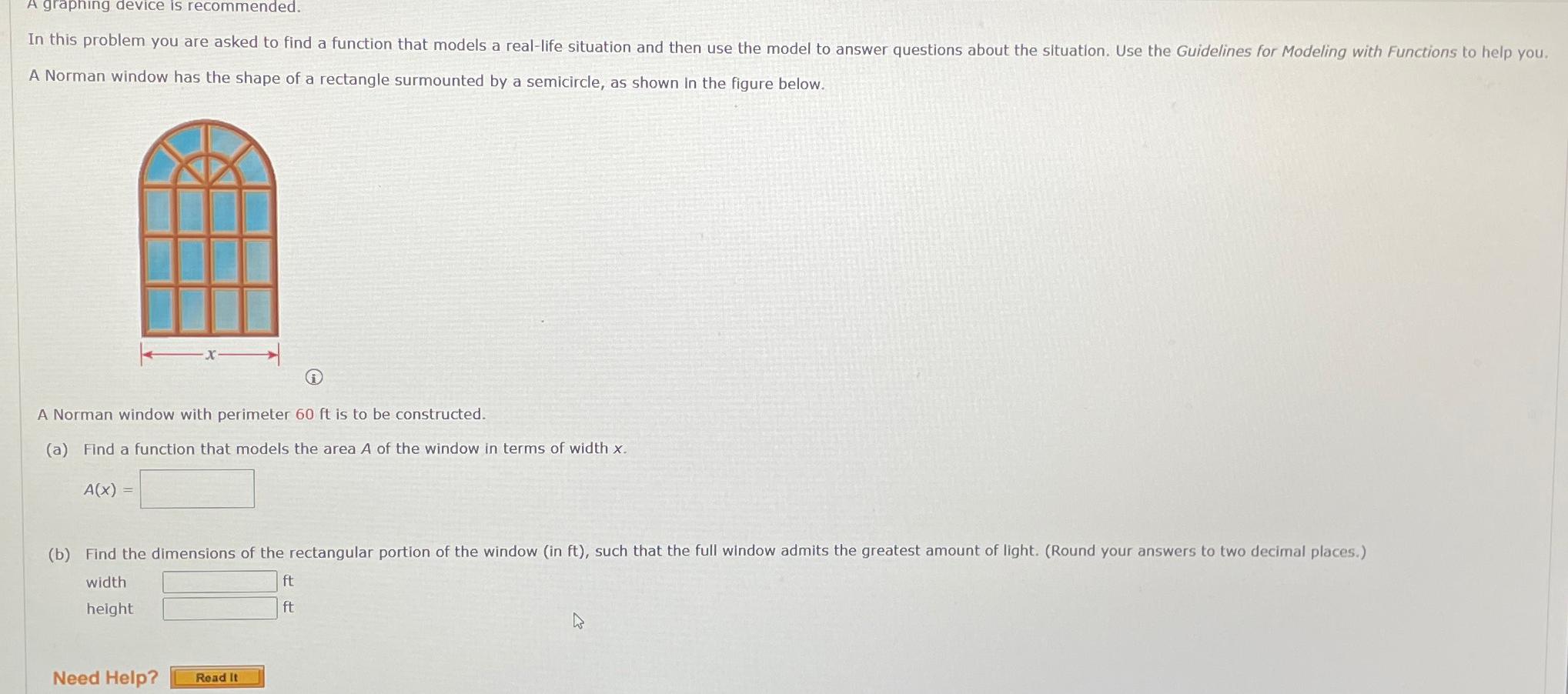 Solved graphing device is recommended. A Norman window has | Chegg.com