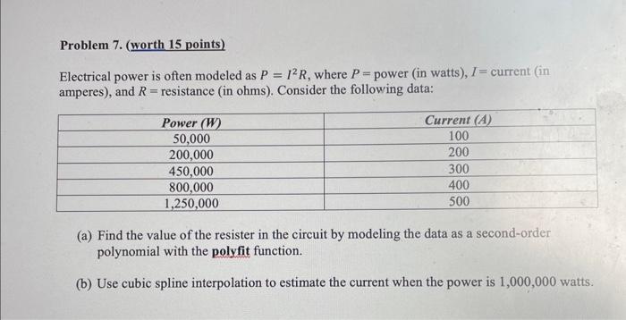 Solved Electrical power is often modeled as P=I2R, where P= | Chegg.com