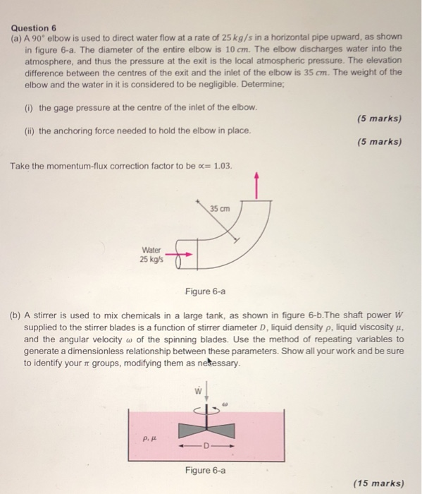 Solved Question 6 (a) A 90' elbow is used to direct water | Chegg.com