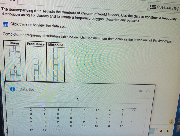 Solved Question Help The accompanying data set lists the | Chegg.com Solved Question Help The accompanying data set lists the | Chegg.com