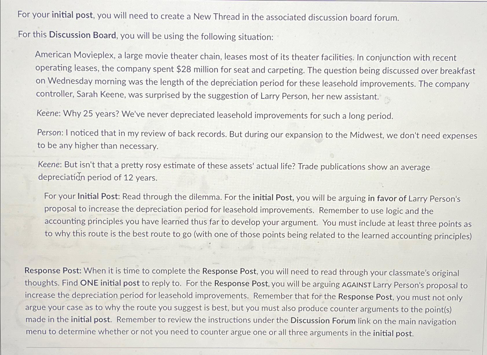 Solved For your initial post, you will need to create a New | Chegg.com