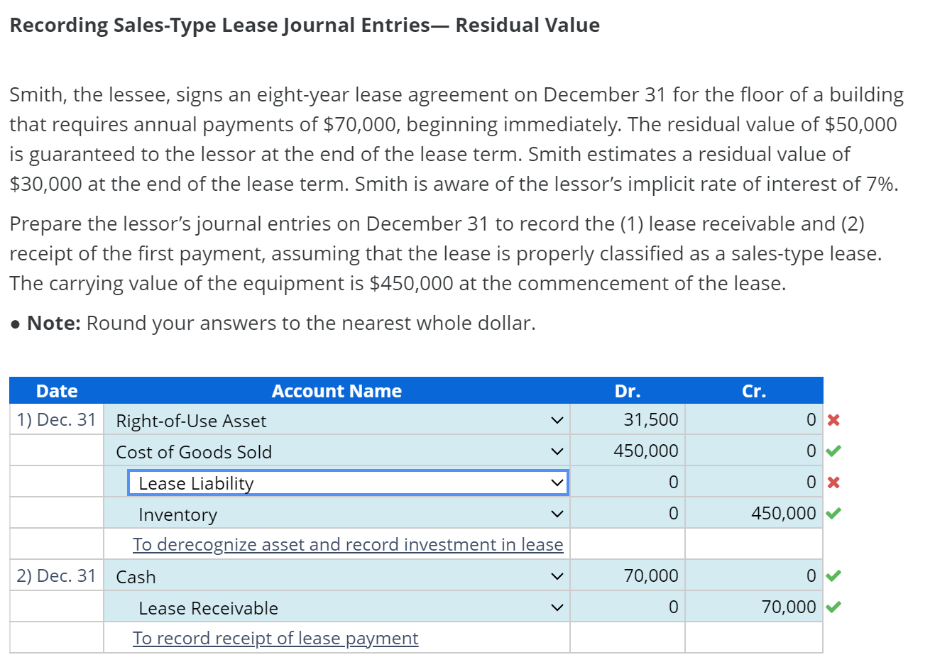 Solved Recording Sales-Type Lease Journal Entries— ﻿Residual | Chegg.com