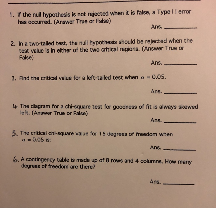 Solved 1. If the null hypothesis is not rejected when it is | Chegg.com