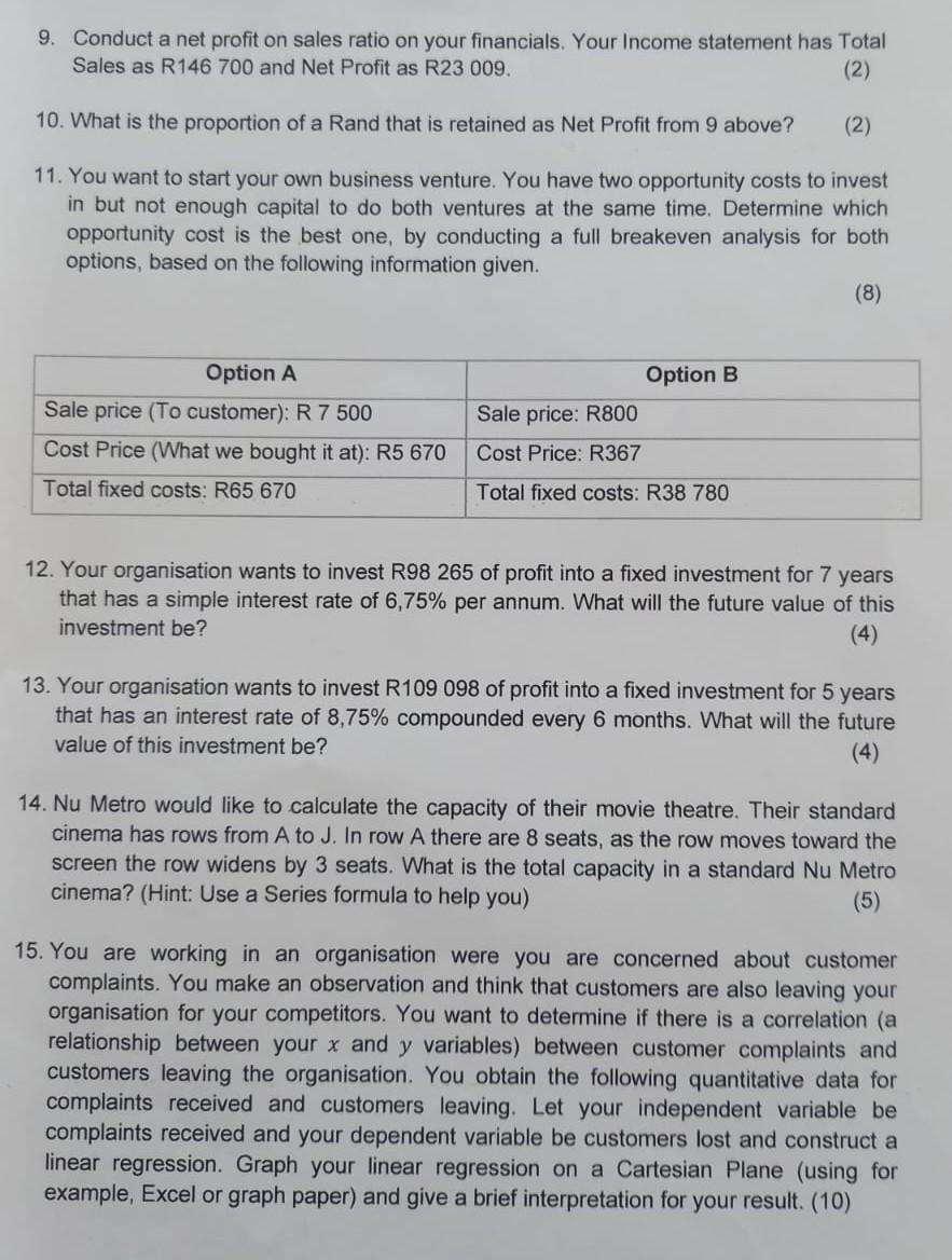 Solved ART B-Questions REMEMBER TO SHOW ALL CALCULATIONS 1. | Chegg.com