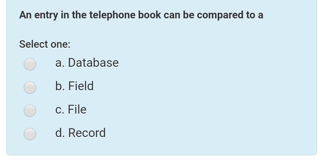 Solved An entry in the telephone book can be compared to a | Chegg.com