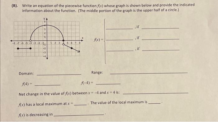 Solved B). Write an equation of the piecewise function f(x) | Chegg.com