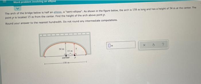 Solved Word problem involving an elipse The arch of the | Chegg.com