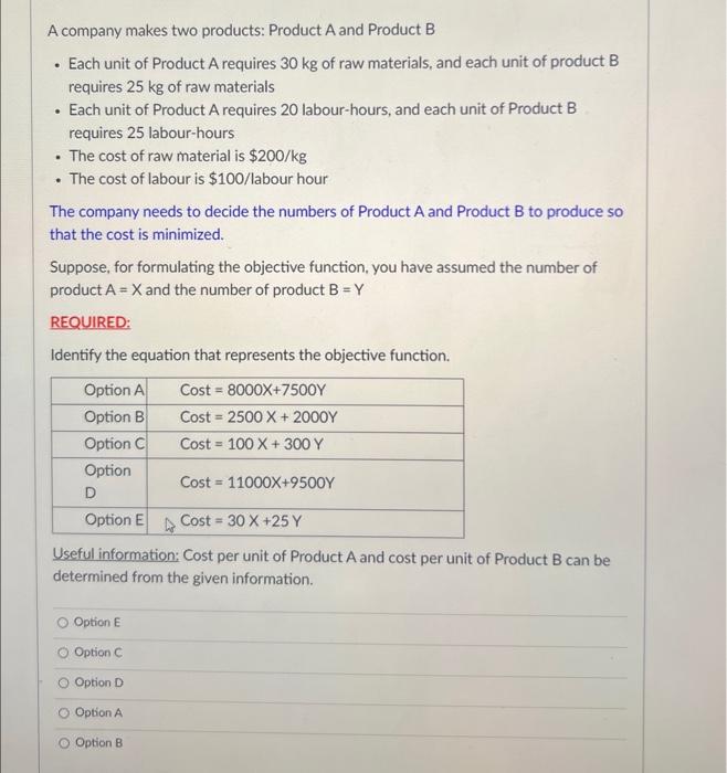 Solved A company makes two products: Product A and Product B | Chegg.com