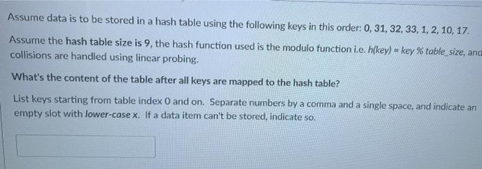 Solved Assume data is to be stored in a hash table using the | Chegg.com