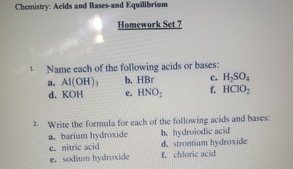 Solved Chemistry: Acids and Bases and Equilibrium Homework | Chegg.com