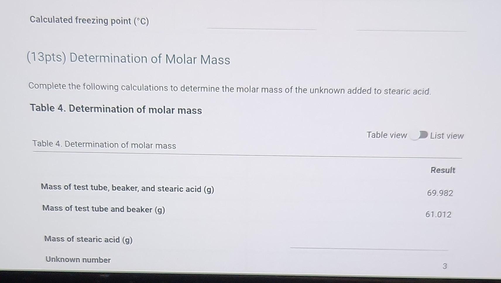 Data Collection Weight of empty test tube and beaker | Chegg.com